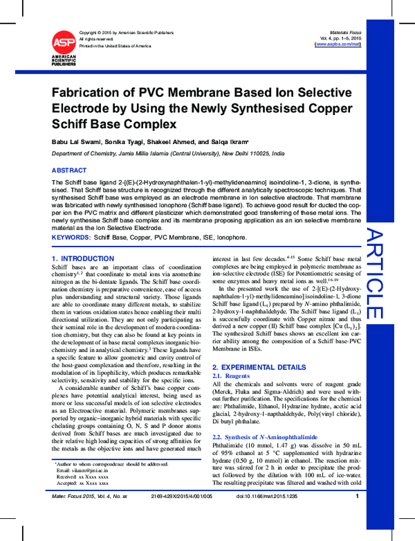 (PDF) Fabrication of PVC Membrane Based Ion Selective Electrode by ...