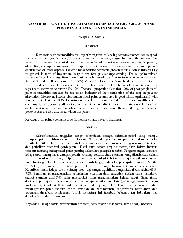 (DOC) CONTRIBUTION OF OIL PALM INDUSTRY ON ECONOMIC GROWTH AND POVERTY ...