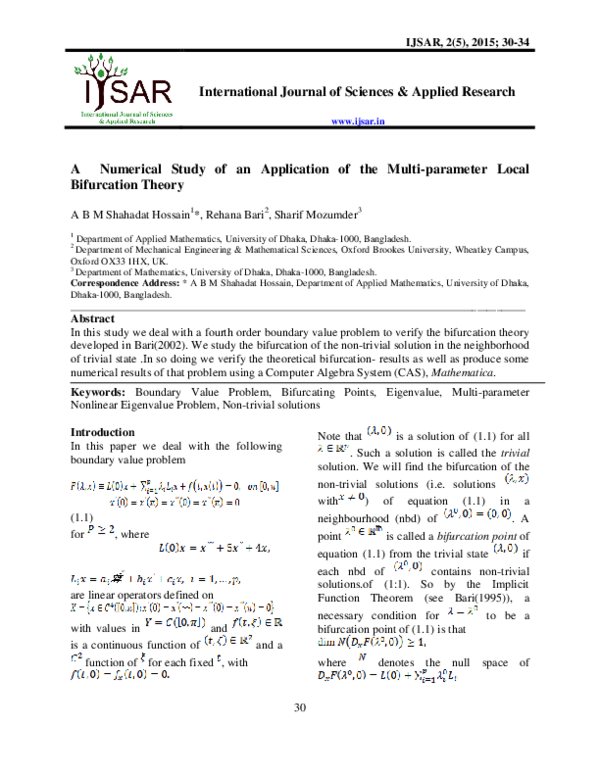 (PDF) A Numerical Study of an Application of the Multi-parameter Local Bifurcation Theory