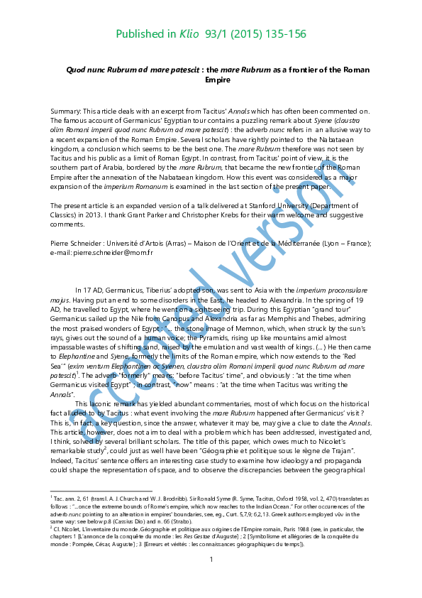 (PDF) Quod nunc Rubrum ad mare patescit: the mare Rubrum as a frontier ...