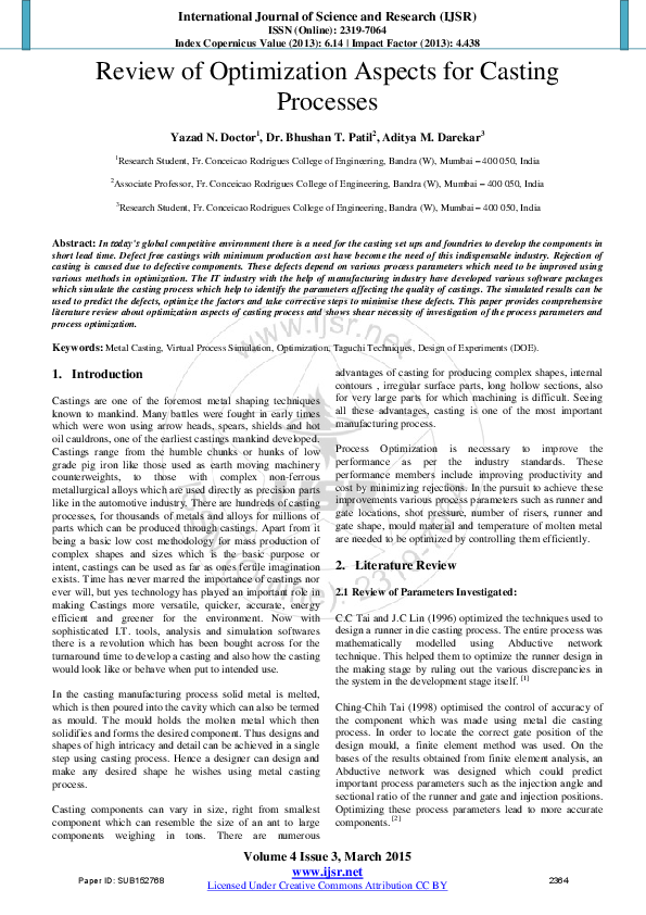 (PDF) Review of Optimization Aspects for Casting Processes