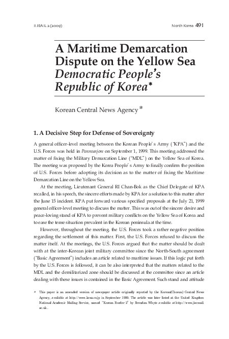 (PDF) A Maritime Demarcation Dispute on the Yellow Sea Democratic ...