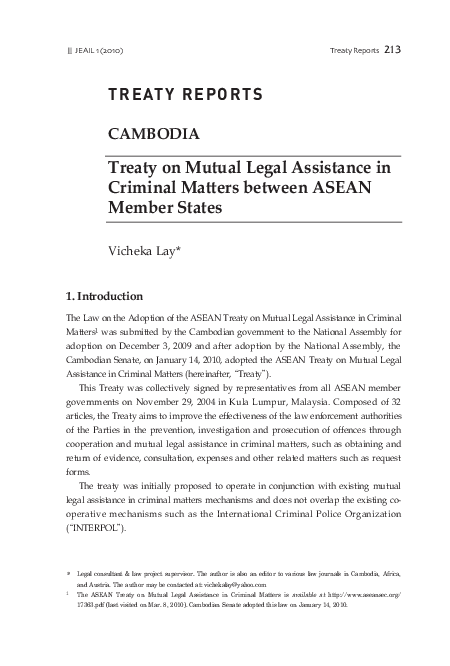 Pdf Treaty On Mutual Legal Assistance In Criminal Matters Between