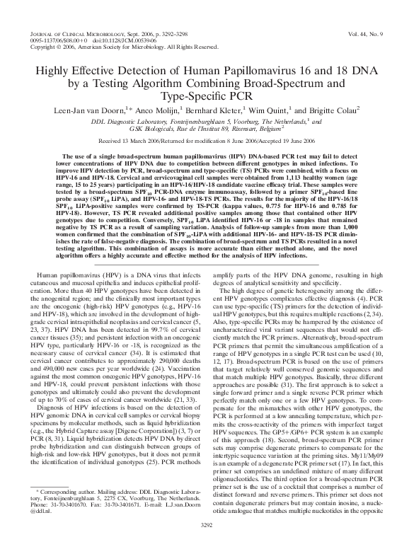 (PDF) Highly Effective Detection of Human Papillomavirus 16 and 18 DNA ...