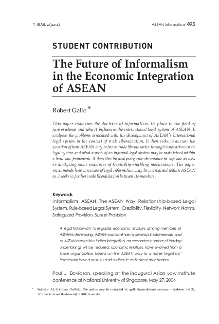 (PDF) The Future of Informalism in the Economic Integration of ASEAN