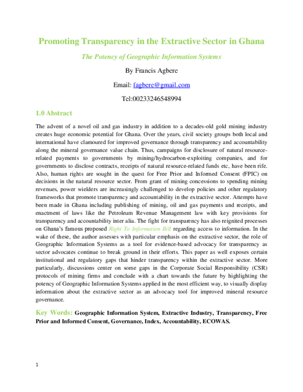(PDF) Promoting transparency in the extractive sector in Ghana: The ...