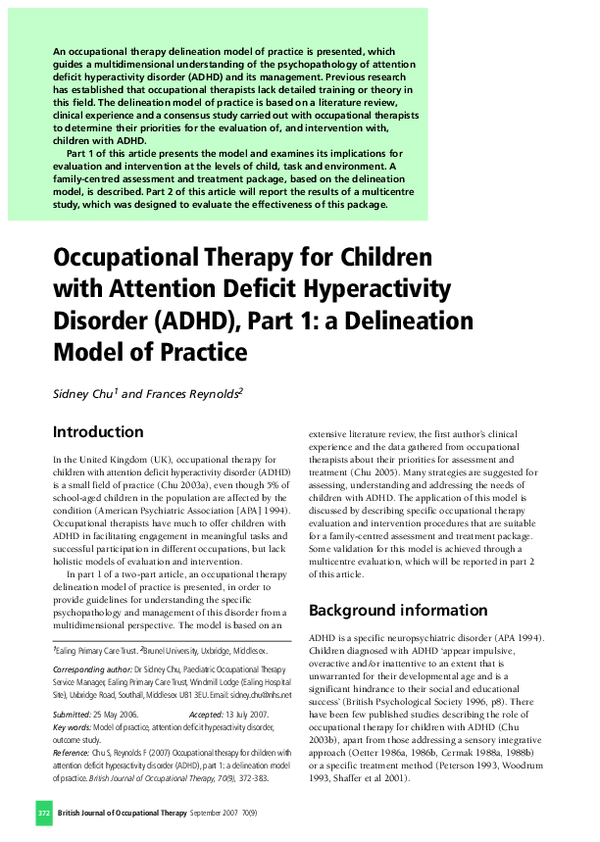 (PDF) Occupational Therapy for Children with Attention Deficit ...