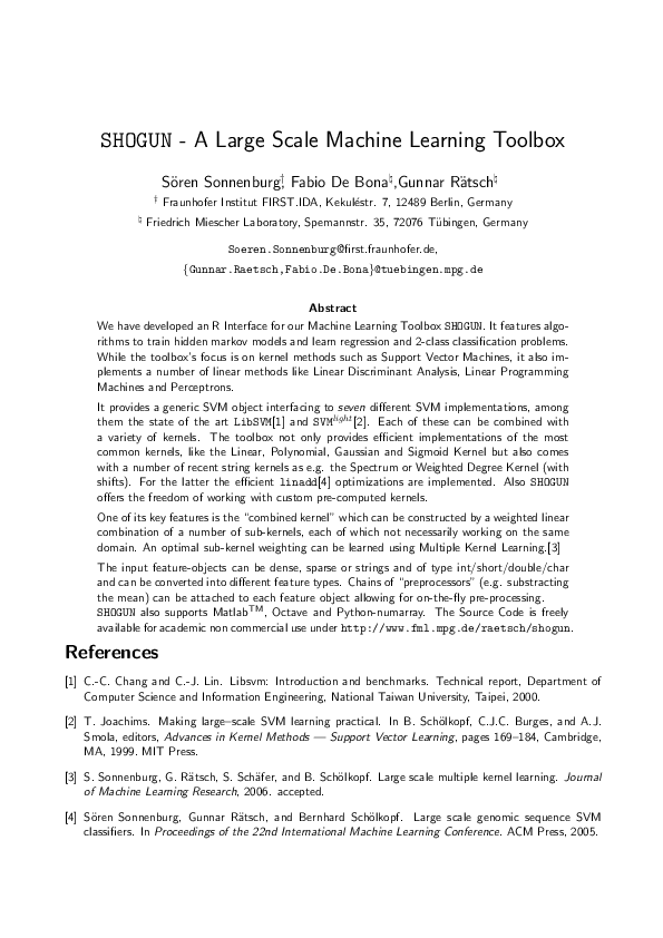 (PDF) SHOGUN - A Large Scale Machine Learning Toolbox