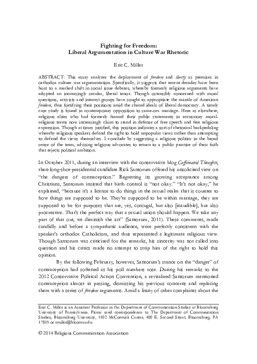 (PDF) Fighting for Freedom: Liberal Argumentation in Culture War Rhetoric
