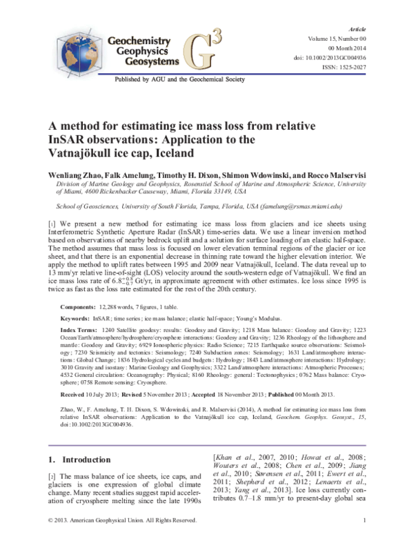 A method for estimating ice mass loss from relative InSAR observations ...
