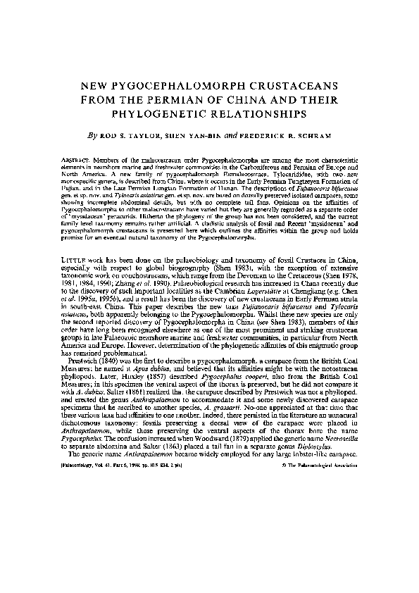 (PDF) New pygocephalomorph crustaceans from the Permian of China and ...