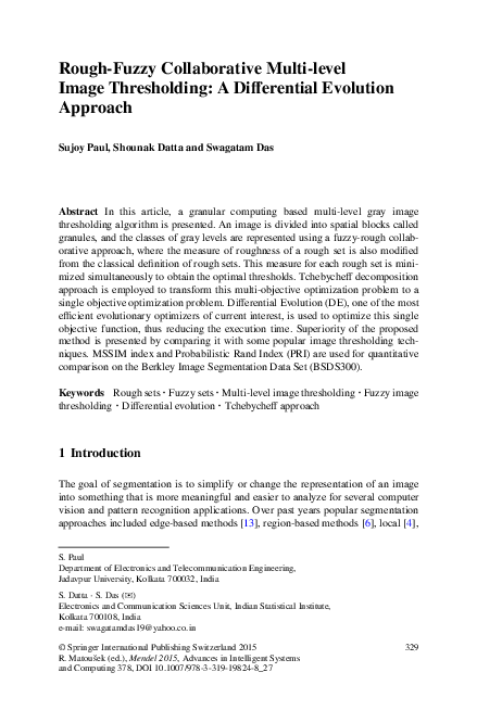 (PDF) Rough-Fuzzy Collaborative Multi-level Image Thresholding: A Differential Evolution Approach