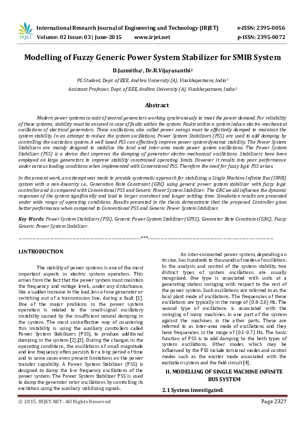 (PDF) IRJET-Modelling of Fuzzy Generic Power System Stabilizer for SMIB ...