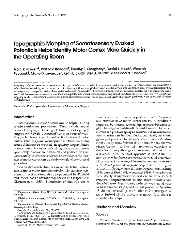 (PDF) Topographic mapping of somatosensory evoked potentials helps ...