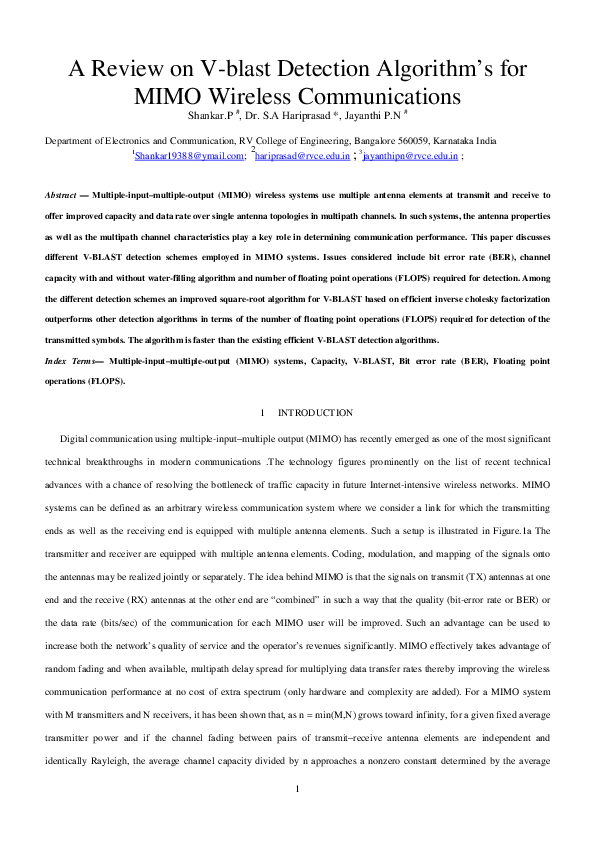 (PDF) A Review on V blast detection algorithms