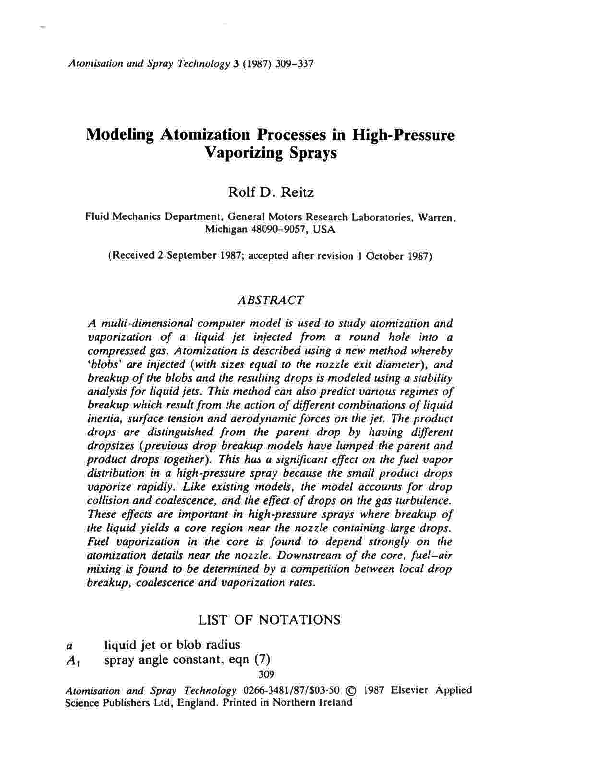 (PDF) Modeling atomization process in high-pressure vaporizing sprays