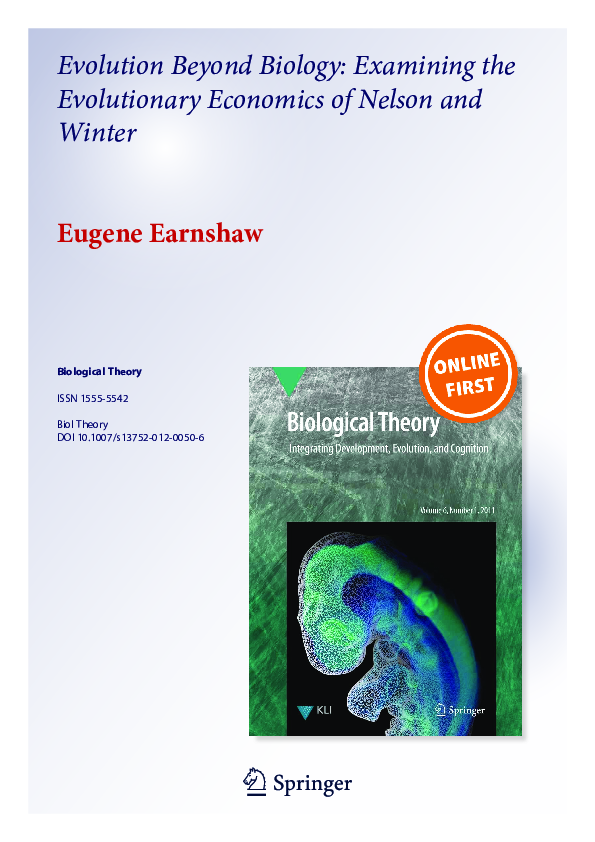(PDF) Earnshaw 2012 Evolution Beyond Biology