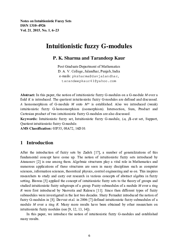 (PDF) Intuitionistic fuzzy G-modules