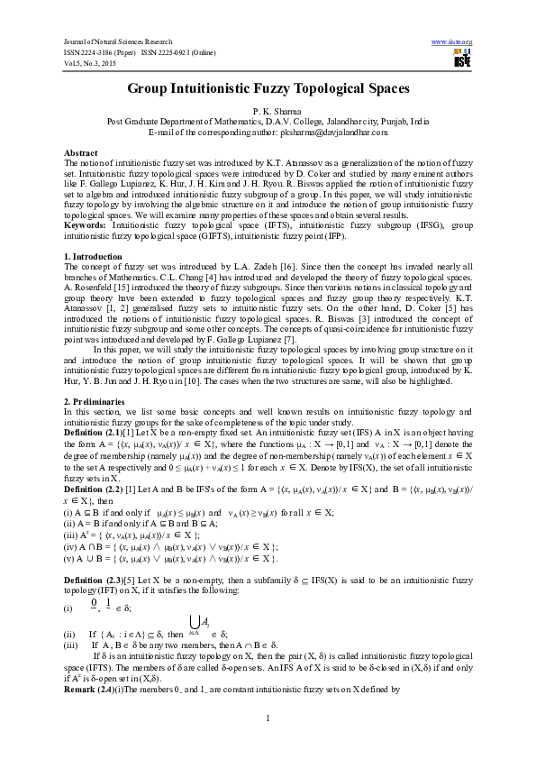 (PDF) Group Intuitionistic Fuzzy Topological Spaces