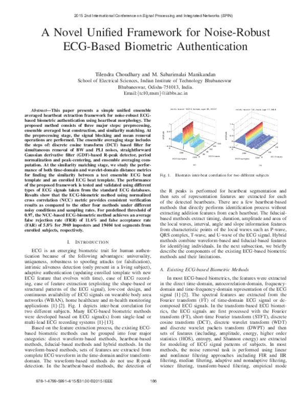 Pdf A Novel Unified Framework For Noise Robust Ecg Based Biometric Authentication