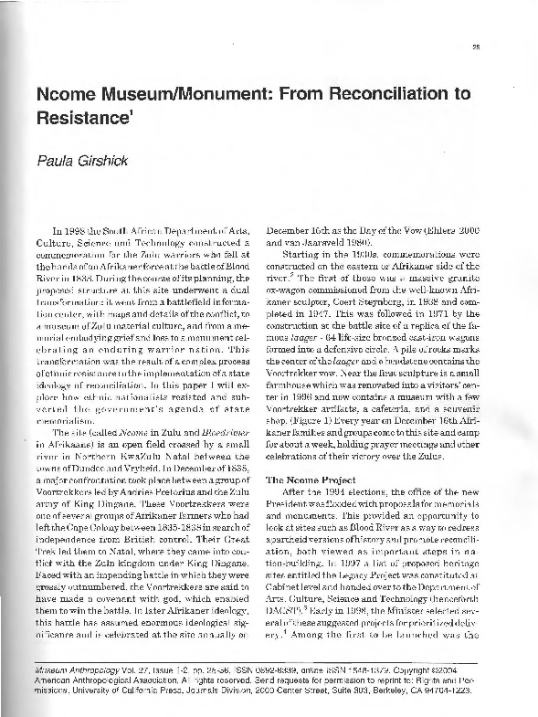 (PDF) Ncome Museum/Monument: From Reconciliation to Resistance [KwaZulu ...