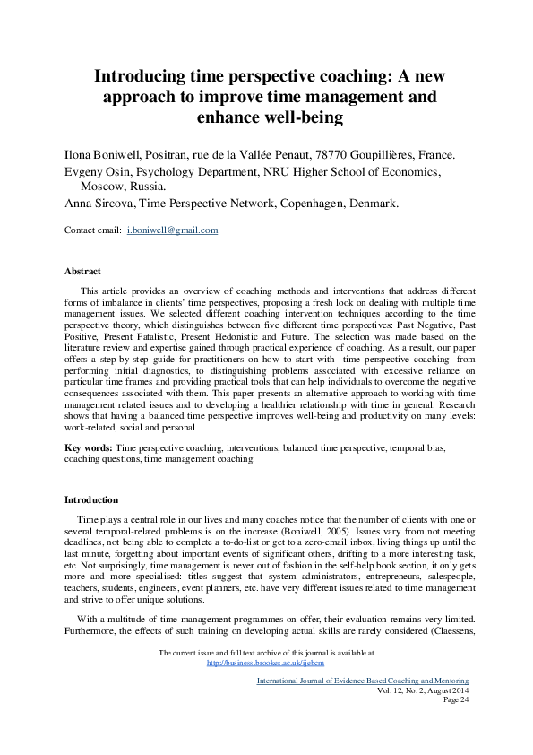 (PDF) Introducing time perspective coaching: A new approach to improve ...