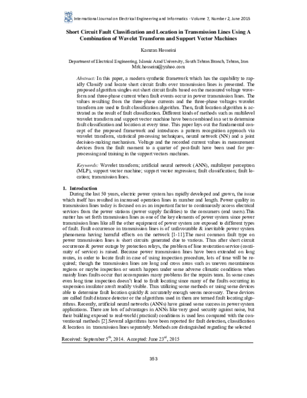 Pdf Short Circuit Fault Classification And Location In Transmission