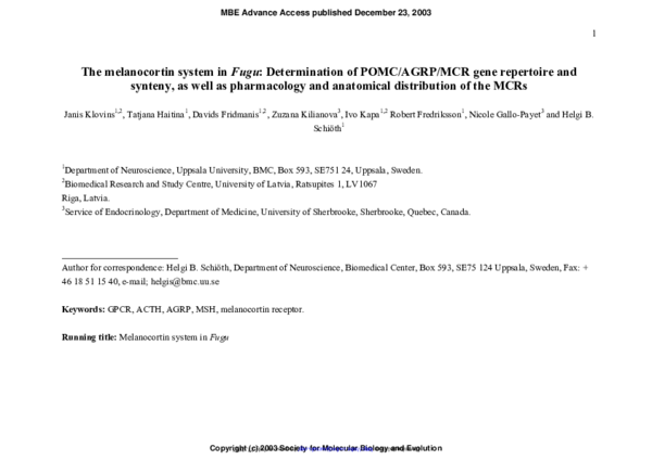 (PDF) The melanocortin system in Fugu : Determination of POMC/AGRP/MCR ...