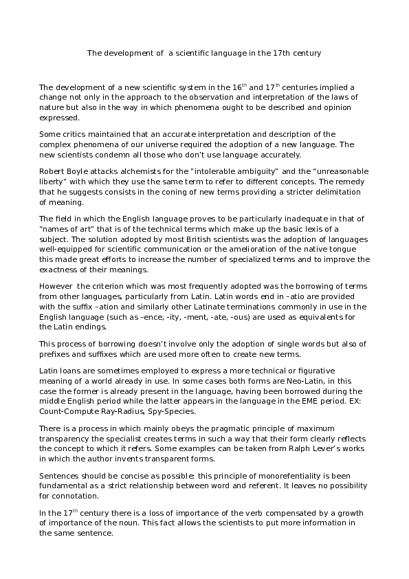 (DOC) The development of a scientific language in the 17th century