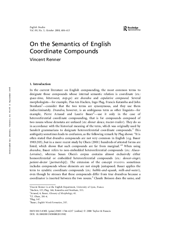 (PDF) On the Semantics of English Coordinate Compounds