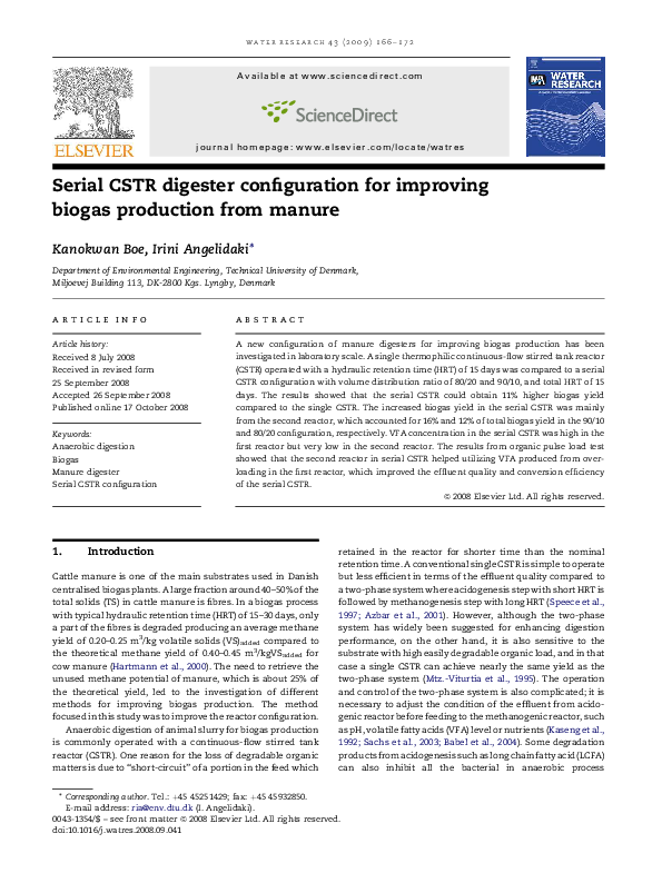 (PDF) Serial CSTR digester configuration for improving biogas ...