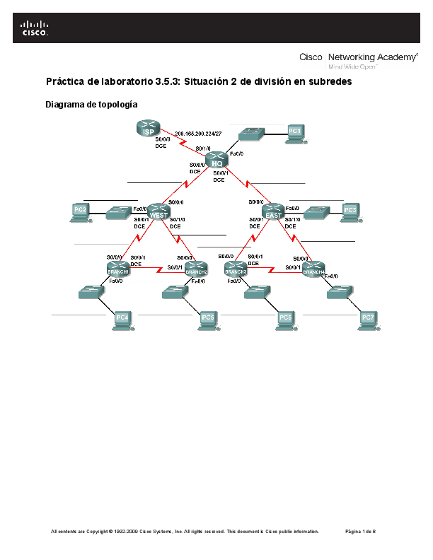 (PDF) Práctica de laboratorio 3.5.3: Situación 2 de división en subredes