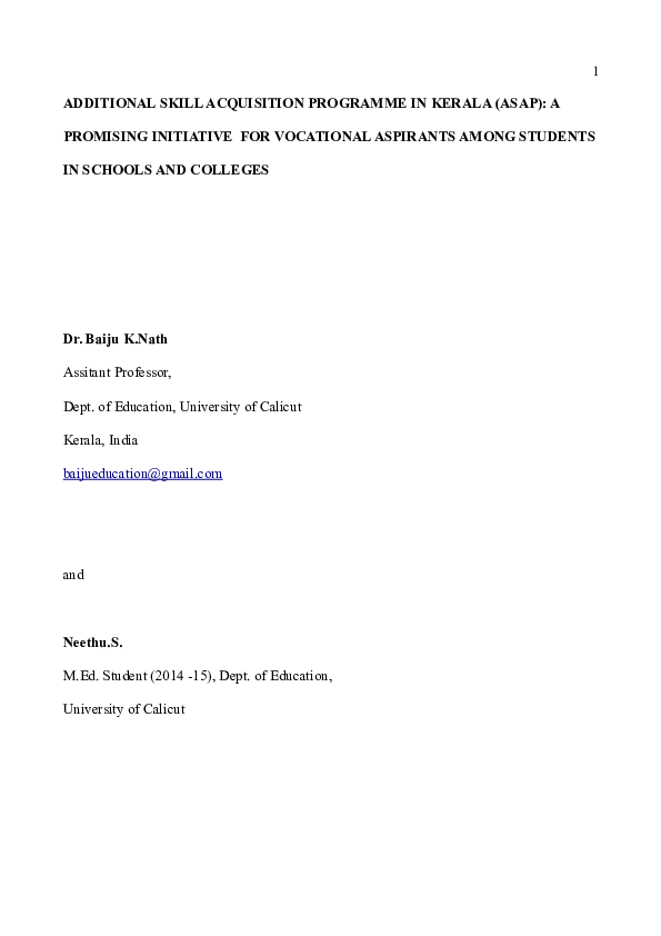 (PDF) ADDITIONAL SKILL ACQUISITION PROGRAMME IN KERALA (ASAP): A ...