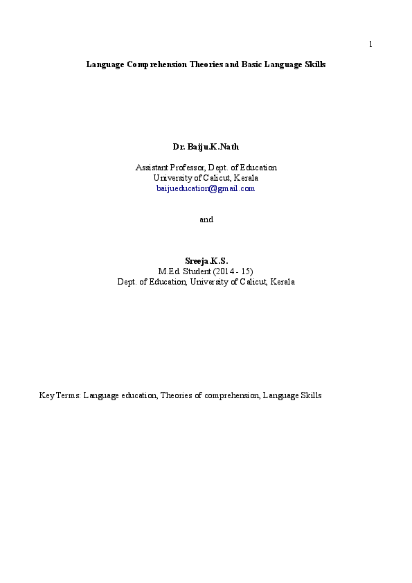 (PDF) Language Comprehension Theories and Basic Language Skills | Prof ...