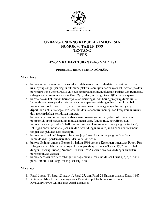 (PDF) UU Pers No. 40 Tahun 1999