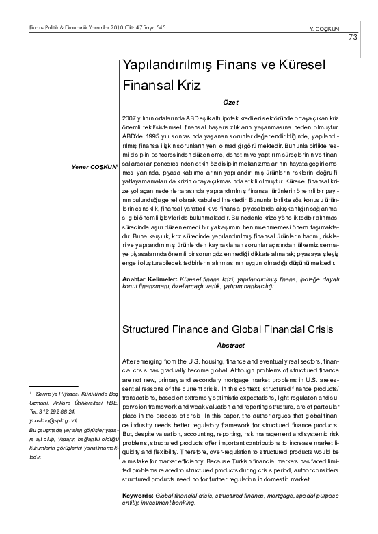 (PDF) Structured Finance and Global Financial Crisis