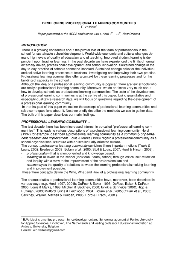 (PDF) DEVELOPING PROFESSIONAL LEARNING COMMUNITIES