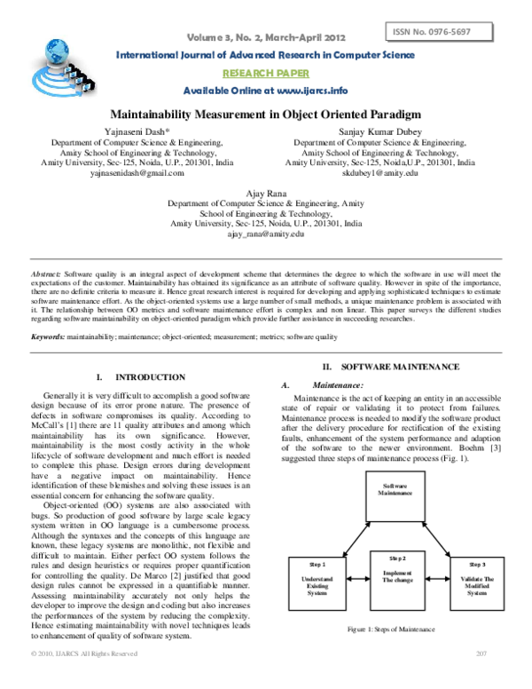 (PDF) Maintainability Measurement in Object Oriented Paradigm (PDF) Maintainability Measurement in Object Oriented Paradigm