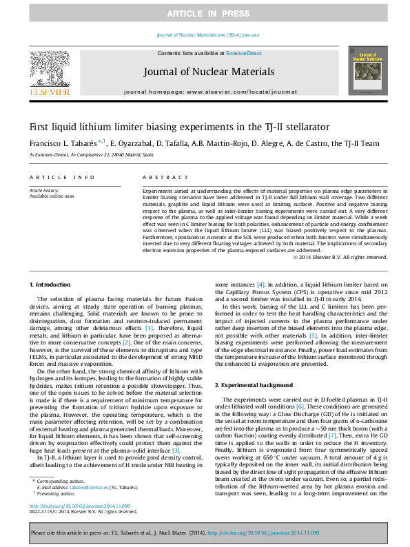 (PDF) First liquid lithium limiter biasing experiments in the TJ-II stellarator