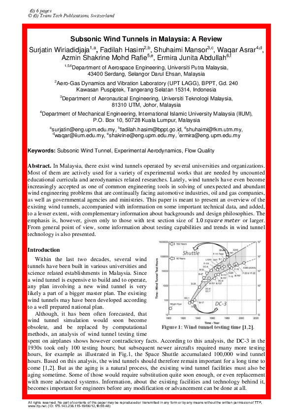 (PDF) Subsonic Wind Tunnels in Malaysia: A Review