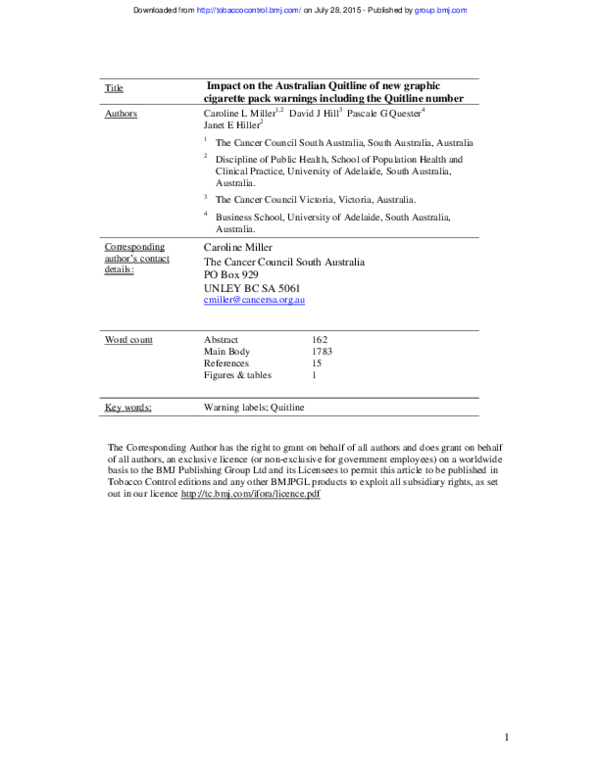 (PDF) Impact on the Australian Quitline of new graphic cigarette pack ...