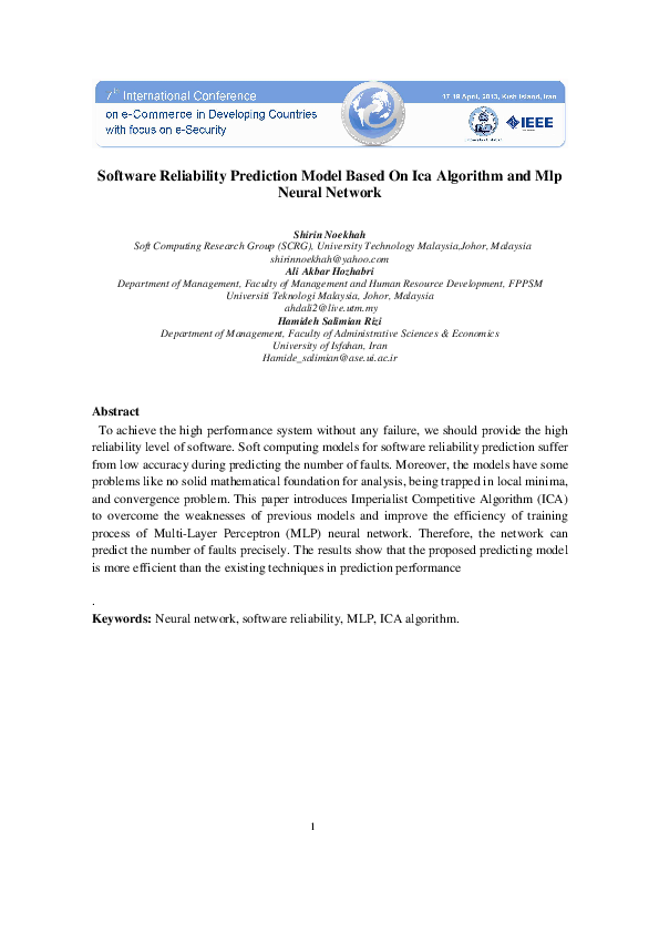 Pdf Software Reliability Prediction Model Based On Ica Algorithm And Mlp Neural Network 
