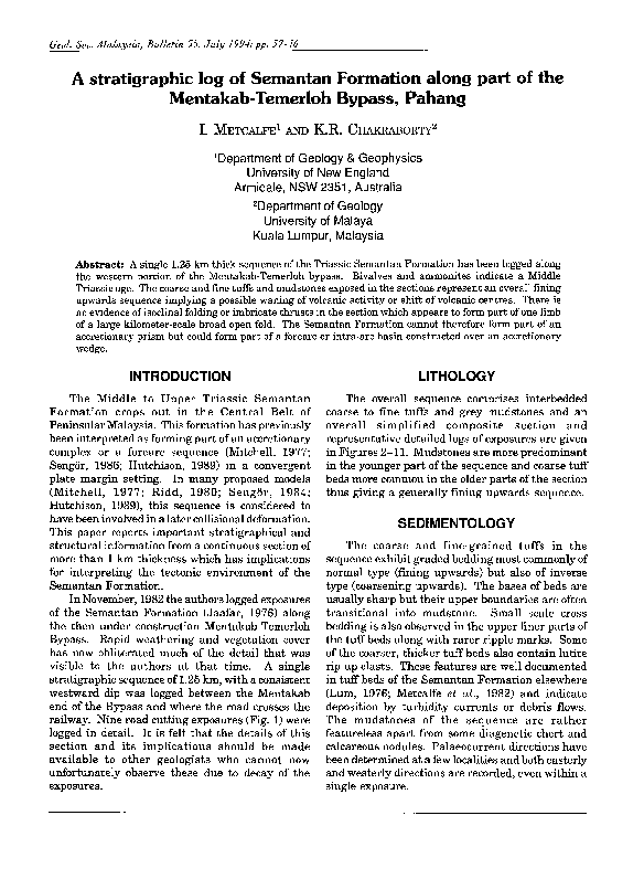 (PDF) A stratigraphic log of Semantan Formation along part of the ...