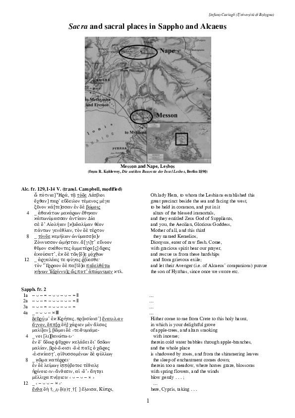 (PDF) Sacra and sacral places in Sappho and Alcaeus (Cologne 2015)