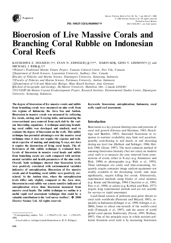 (PDF) Bioerosion of Live Massive Corals and Branching Coral Rubble on ...