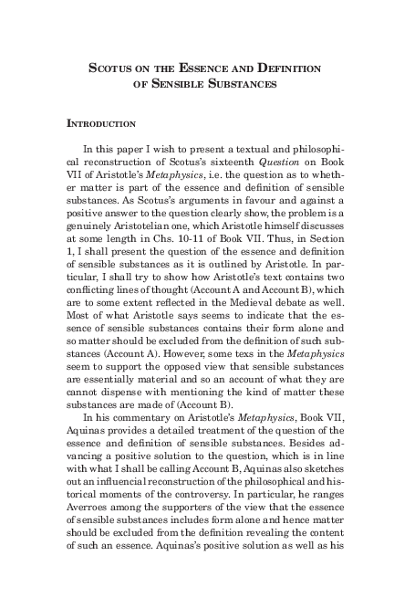 (PDF) Scotus on the Essence and Definition of Sensible Substances