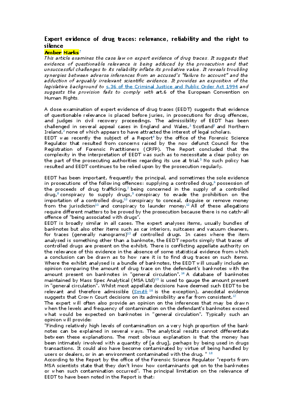 (DOC) Expert Evidence of Drug Traces: : relevance, reliability and the ...