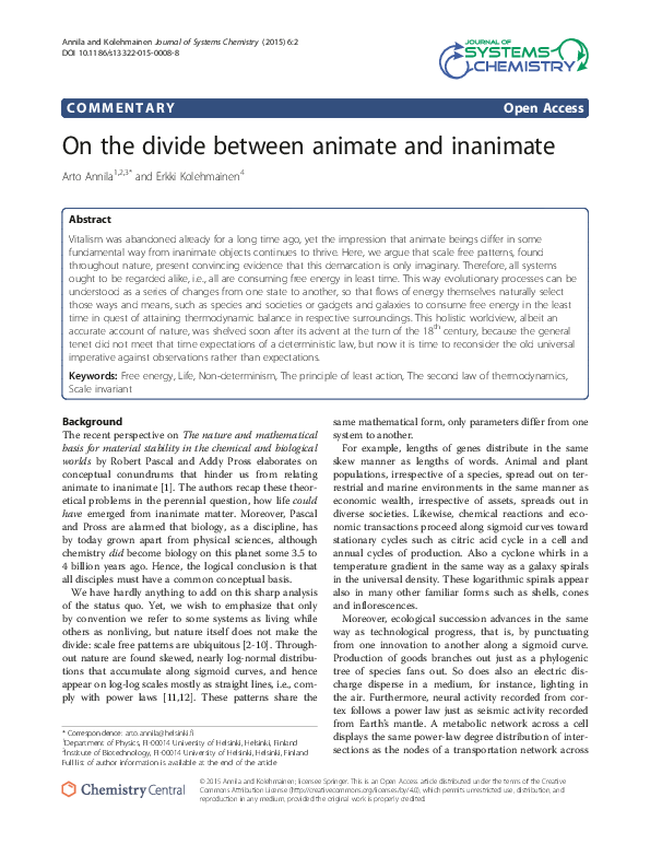 (PDF) On the divide between animate and inanimate