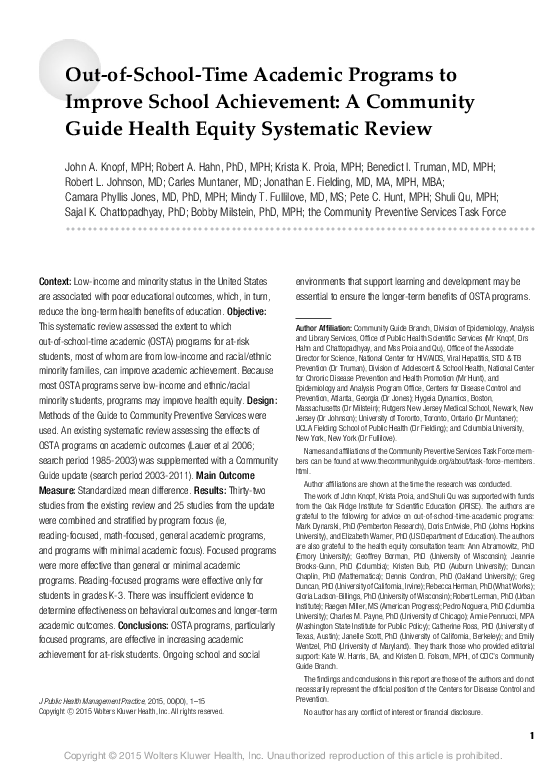 (PDF) Out-of-School-Time Academic Programs to Improve School ...