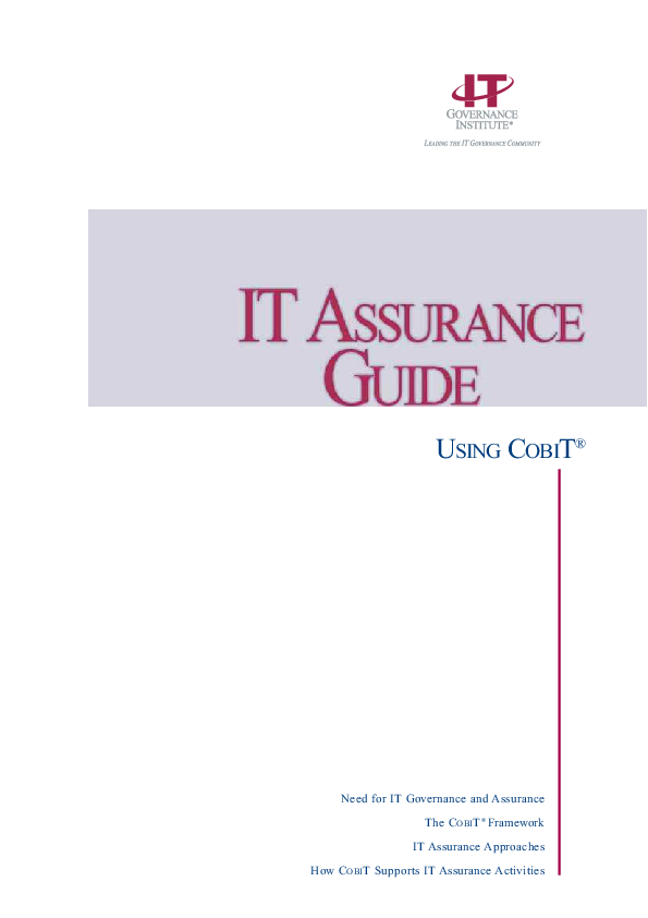 (PDF) Need for IT Governance and Assurance The COBIT ® Framework IT ...